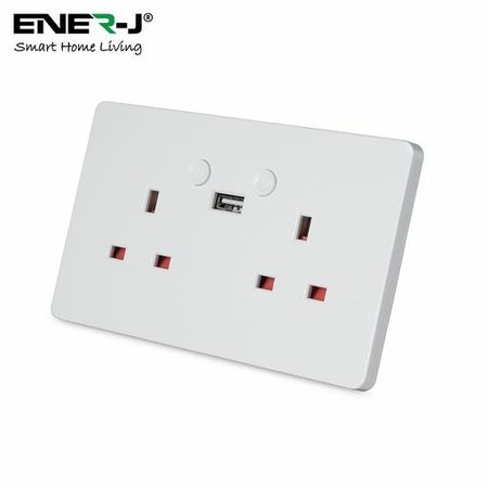 ENER-J Smart WiFi Twin 3-Pin Plug Socket With USB Port - White only £29.99