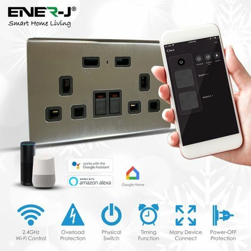 ENER-J Smart WiFi Double Wall Socket With 2 USB Ports - Silver only £29.94