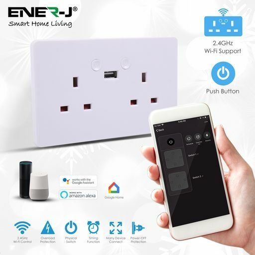 ENER-J Smart WiFi Twin 3-Pin Plug Socket With USB Port - White only £29.99